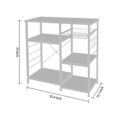 AZL1 Life Concept Industrial Kitchen Rack, Coffee Bar, Microwave Stand Metal Frame, Wire Basket 5 Hooks Mini Oven, Spices Utensils, Simple Assembly, 35.4inch, Rustic Brown