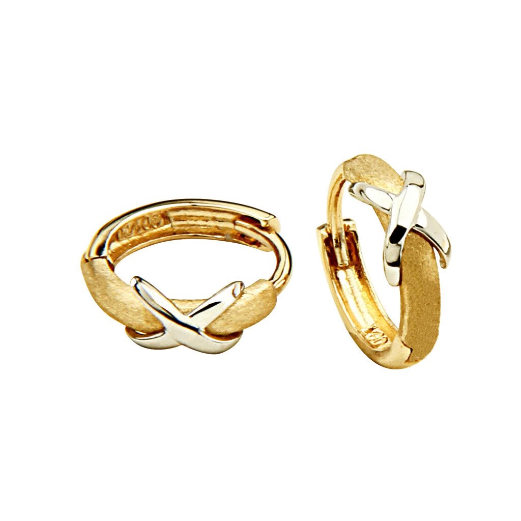 14k Two Tone Gold 2mm Thickness Multifaceted Huggies Earrings (11 x 11 mm)