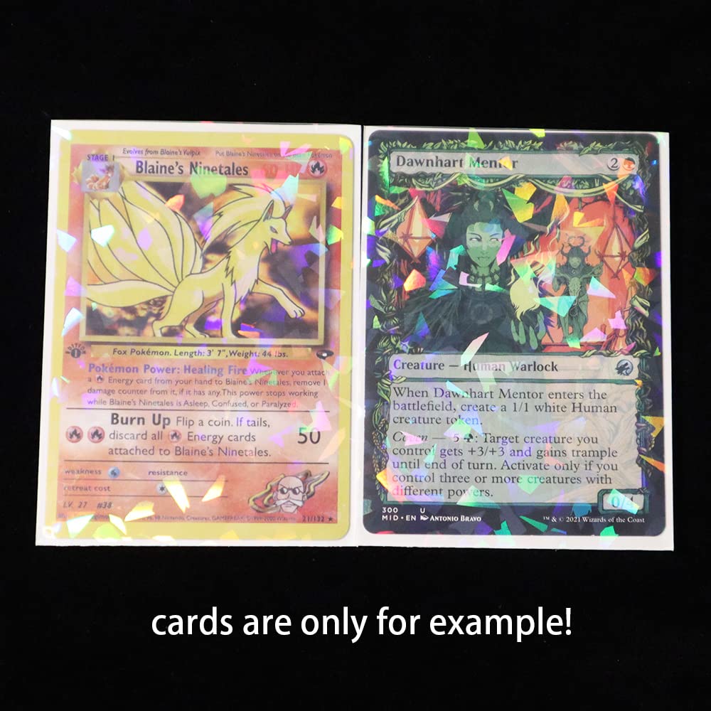50PCS Premium GEM Laser Outer Matte Photo Holographic Card Sleeves Holo Card Cover Standard Size Shiny Foil Trading Card Sleeve Kpop Cartas Protector 66x91mm Suit Binders (White)