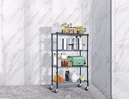 4-Tier Storage Shelves, Wire Shelving Shelf Organizer Height Adjustable Heavy Duty Metal Shelving with Wheels,NSF Certified 36""L*14""W*62""H" Shelving Unit for Kitchen,Bathroom,Office,Pantry(Black)