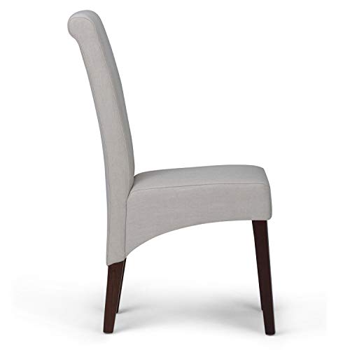 SIMPLIHOME Avalon Deluxe Parson Dining Chair (Set of 2), Light Beige Linen Look Fabric and SOLID WOOD, Square, Upholstered, For the Dining Room, Transitional Modern