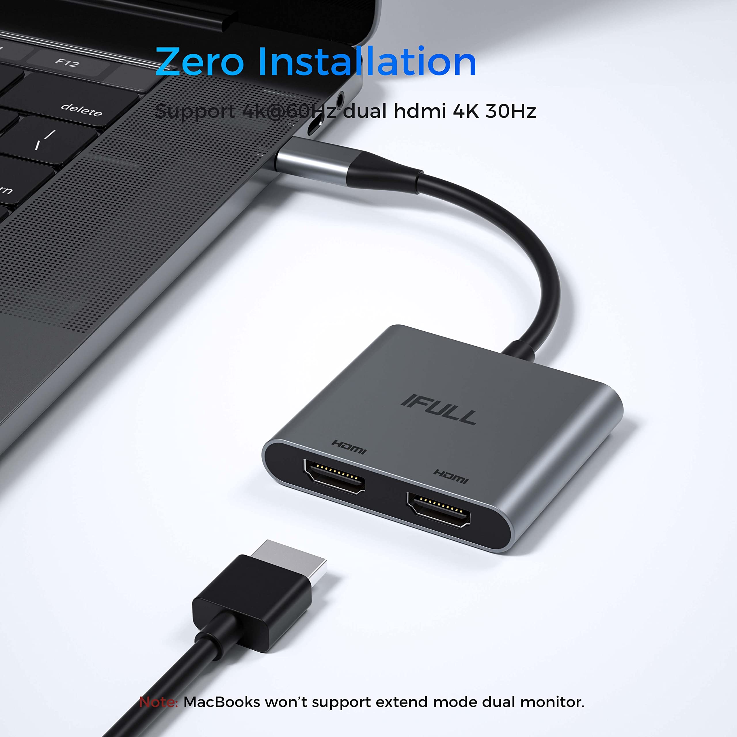 USB C to Dual HDMI Adapter, Dual Monitors Adapter USB C Hub with 2 HDMI Docking Station 4K