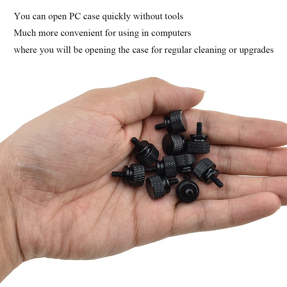 Hahiyo Anodized Aluminum Thumbscrews 6#-32 Thread Size Large Knurled Head Cage Mounts Hand Tighten Easy to Grip and Turn Not Damage Inside Sturdy, Black 10pcs (2021033103-Thumbscrews)