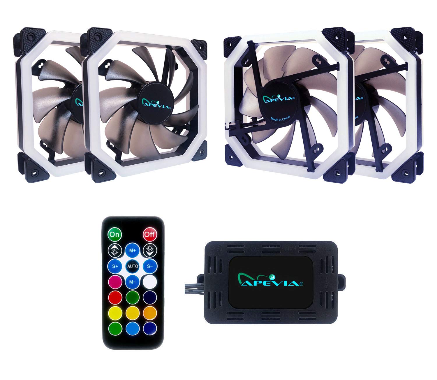 Apevia PN4-RGB Phoenix 120mm Dual-Ring RGB LED Fan for Gaming, 16x LEDs & 8X Anti-Vibration Rubber Pads (4-pk)
