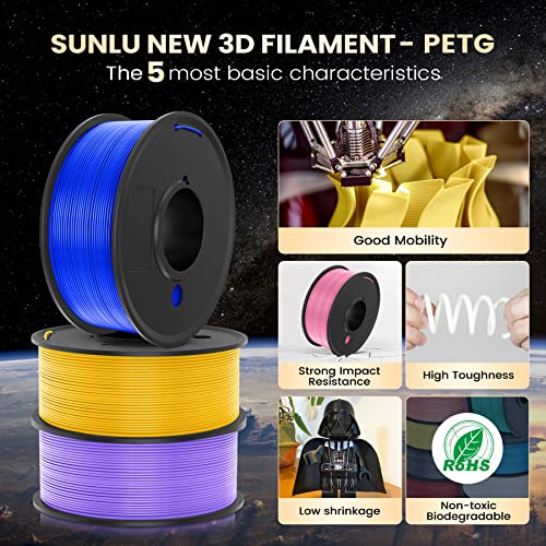 2500g 3D Printer Filament Bundle Multicolor, SUNLU PETG Filament&SUNLU Silk Filament, 10 Pack+10 Pack
