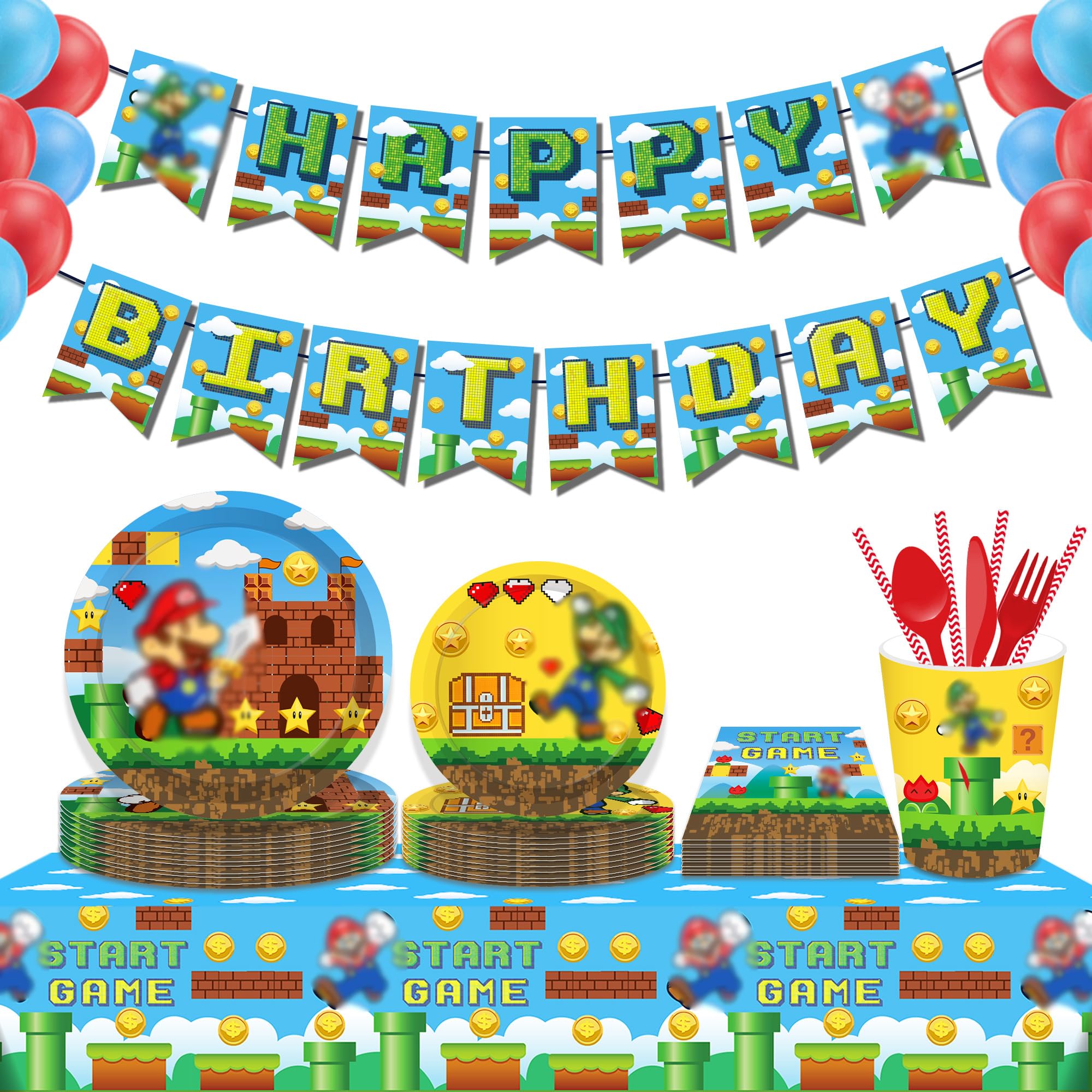 2 Pcs Mario Party Tablecloth,87" x 51" Game Rectangular Plastic Table Covers, Super Brothers Mario Theme Party Birthday Party Decorations Supplies