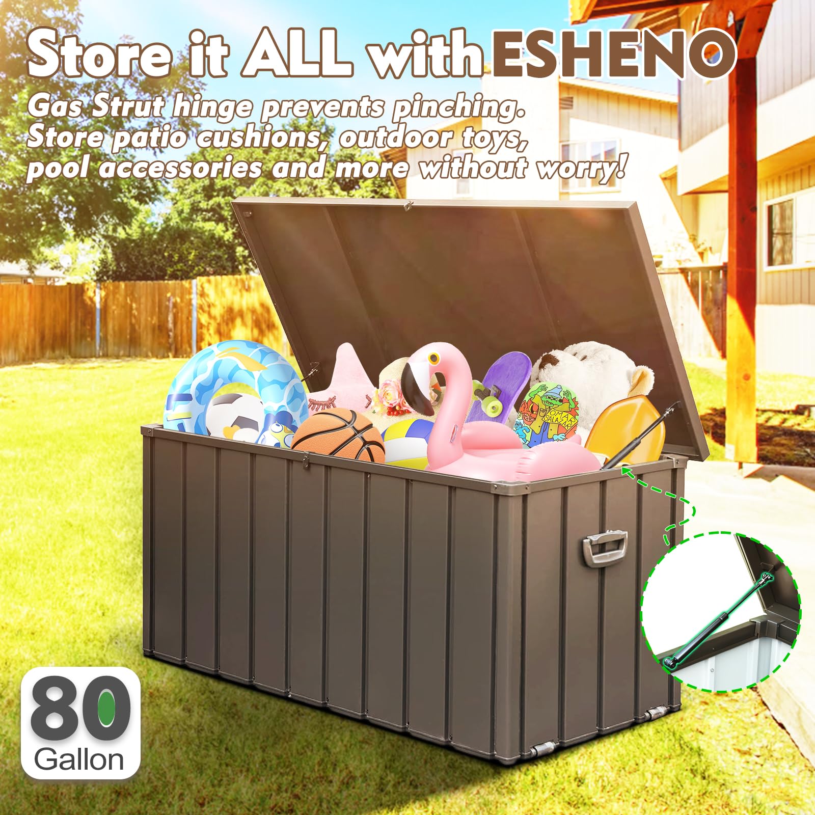 120 Gallon Deck Box, Large Steel Outdoor Storage Box Waterproof, Lockable Patio Storage Box with Side Handle & Mobility Rollers, Outdoor Deck Box Storage Cabinet for Outside Cushions, Garden Tools