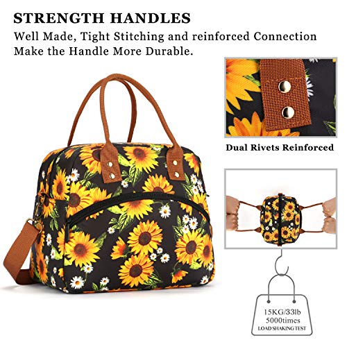 Insulated Lunch Bag Reusable Lunch Box Lunch Tote Bag Cooler Bag with Adjustable Shoulder Strap Food Storage Container Meal Prep Organizer for Women Men Adult Work Picnic - Sunflowers