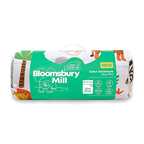 Bloomsbury Mill - Safari Adventure - Jungle Animals - Super Soft Toddler Nap Mat - includes Pillow, Mat and Blanket - Ideal Gift & Sleep Bag for Kindergarten and Pre-School - 20" x 53"
