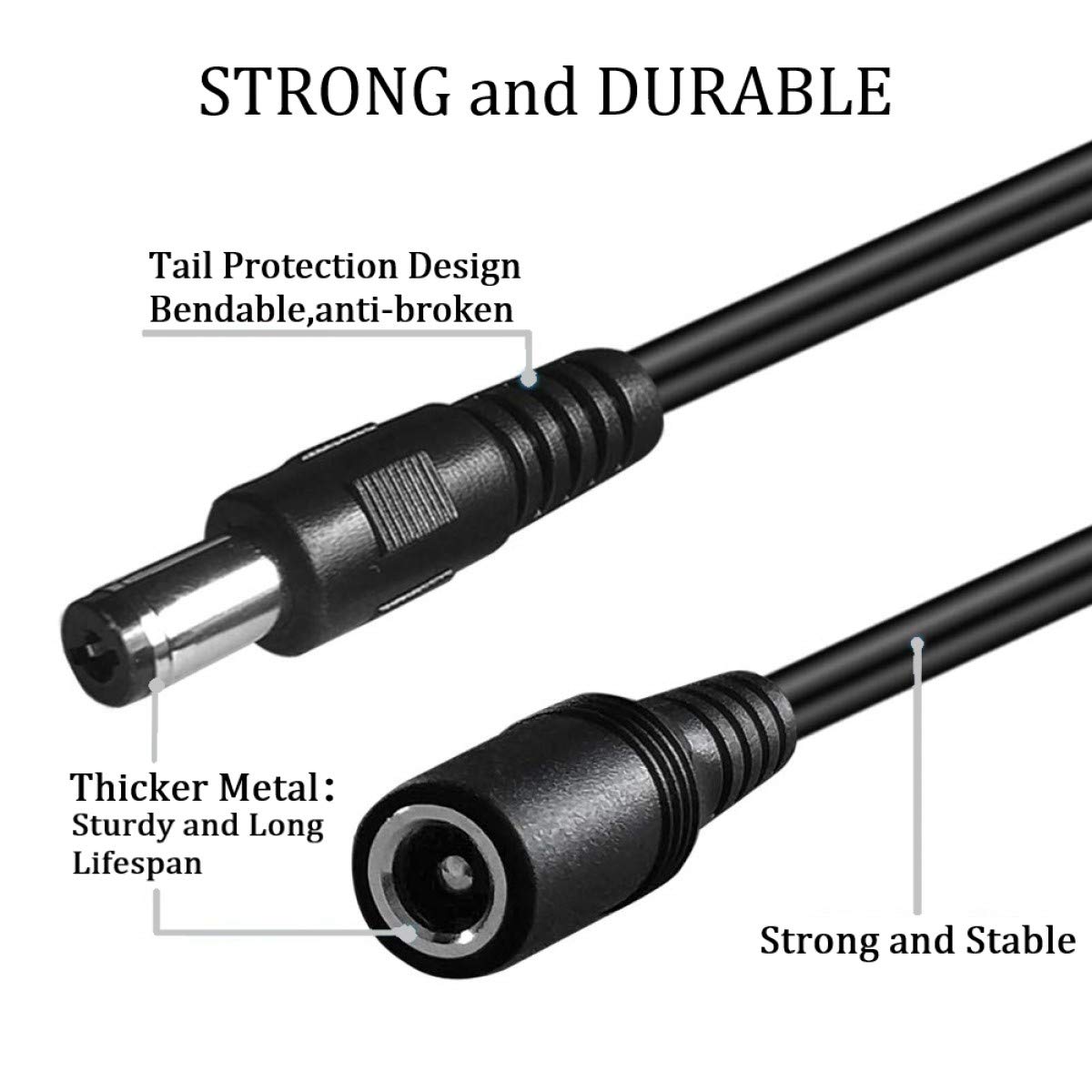 DaFuRui 2.1mm DC Splitter Cable,5Pack 5.5mm x 2.1mm Male to Dual 5.5mm x 2.1mm Female Output Power Splitter Cable Y Adapter Extension Cable for for CCTV Cameras LED Light Strip