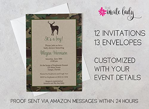 Baby Shower Invitation Woodland Camo Oh Deer Hunting Camouflage Hunting Outdoors Customized Personalized Cards (12 count)