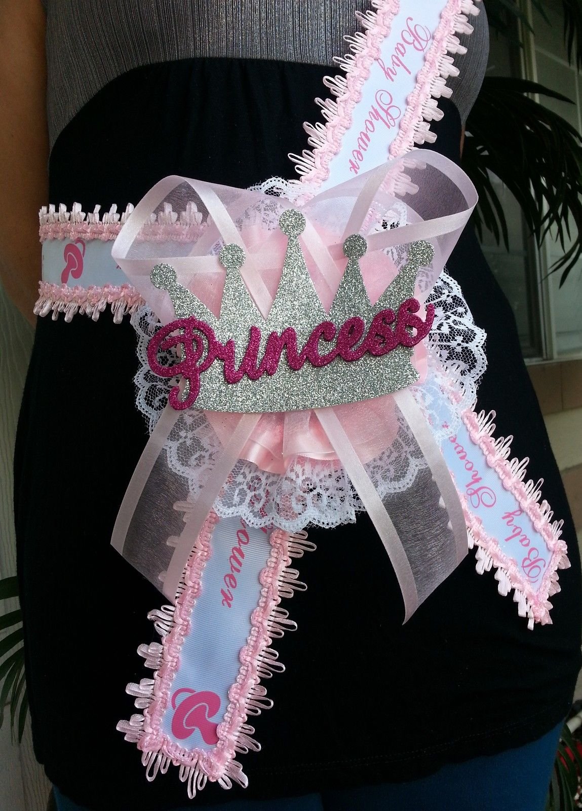 Baby Shower Mom To Be It's a Girl Sash with Princess Crown Pink Ribbon Corsage