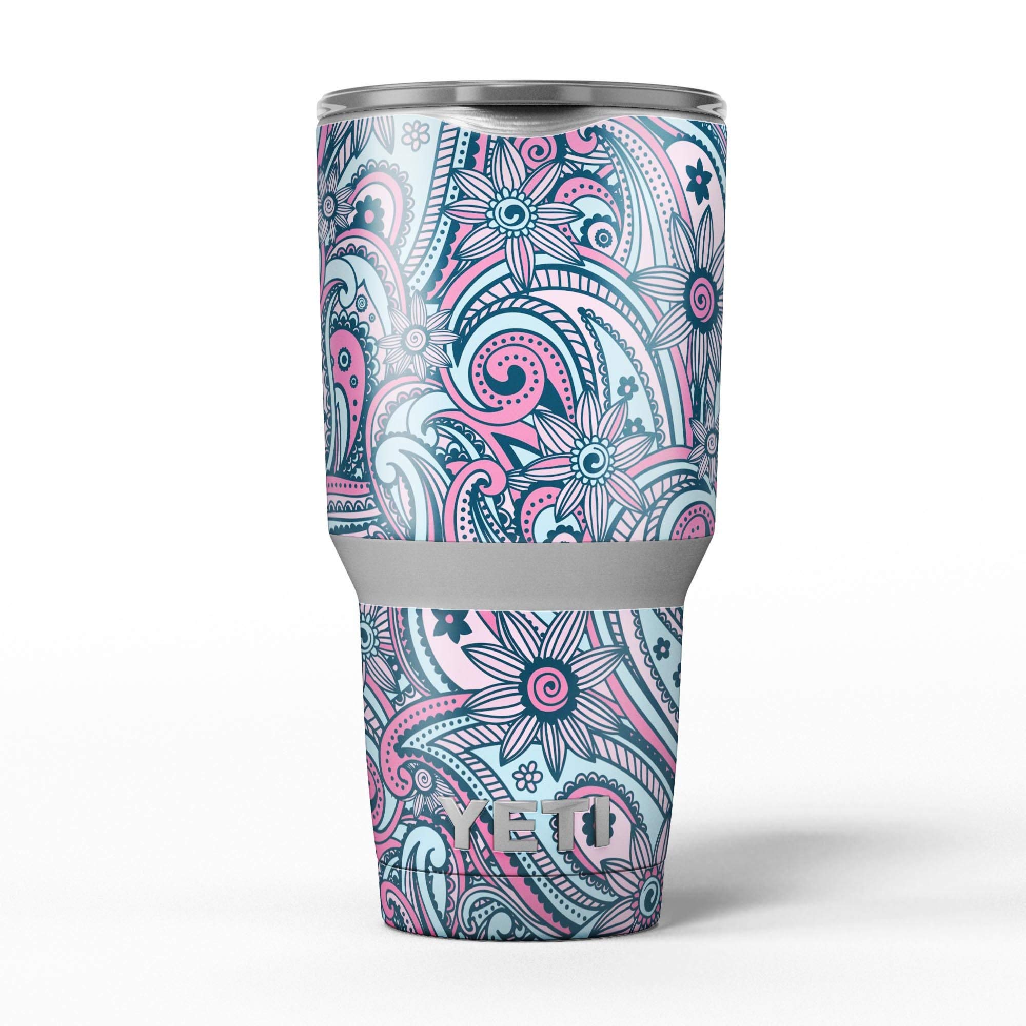 Design Skinz Seamless Mint and Pink Sprout - Skin Decal Vinyl Wrap Kit Compatible with The Yeti Rambler Cooler Tumbler Cups