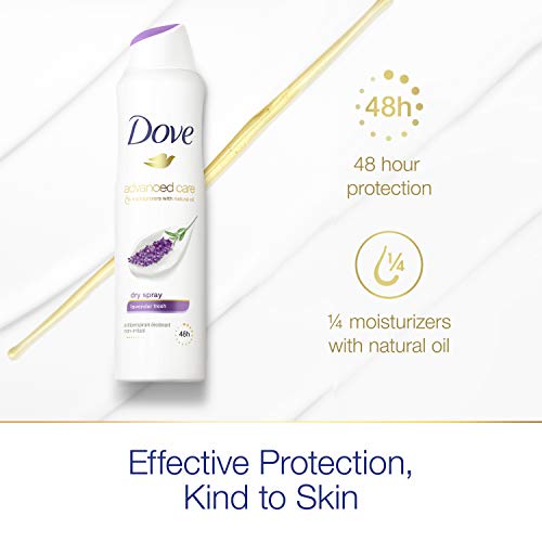 Dove Advanced Care Antiperspirant Deodorant Dry Spray 48 Hours of Sweat and Odor Protection Lavender Fresh Antiperspirant Spray With ¼ Moisturizers and 0% Alcohol, 3.8 Ounce (Pack of 3)