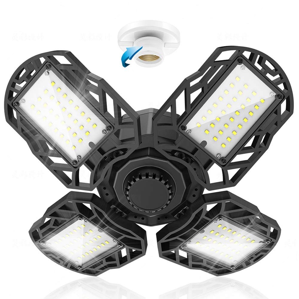 120W Garage Lights,Super Bright 12000LM LED Workshop Garage Lighting White 6500K with 4 Deformable Panels,E26/E27 Garage Ceiling Lighting for Garage,Warehouse (Standard Socket as a Gift)