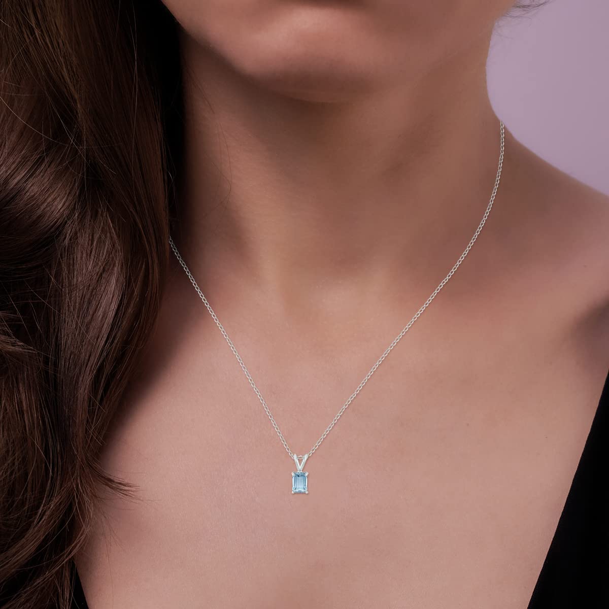 14K White Gold 6x4MM Emerald Shaped Aquamarine Pendant