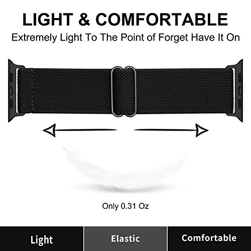 OXWALLEN XL Stretchy Elastic Adjustable Bands Compatible with Apple Watch 8/7 Ultra 49mm 45mm 42mm 44mm, Nylon Solo Loop Braided Stretches Sport Women Men Strap for iWatch SE Series 8/7/6/5/4/3,Black