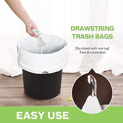 2.6 Gallon 220 Counts Strong Drawstring Trash Bags Garbage Bags by Teivio, Bathroom Trash Can Bin Liners, Small Plastic Bags for home office kitchen,Code R fit 10 Liter, 2,2.5,3 Gal