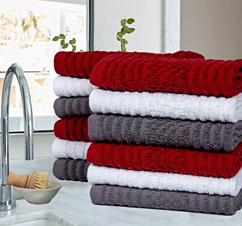 Bliss Casa Washcloths Set (12 x 12 Inch, 12 Pack) – 100% Cotton Washcloths for Face, Highly Absorbent Soft Face Towels, and Quick Drying Fingertip Towels for Daily Use (Emerson, Red Combo)