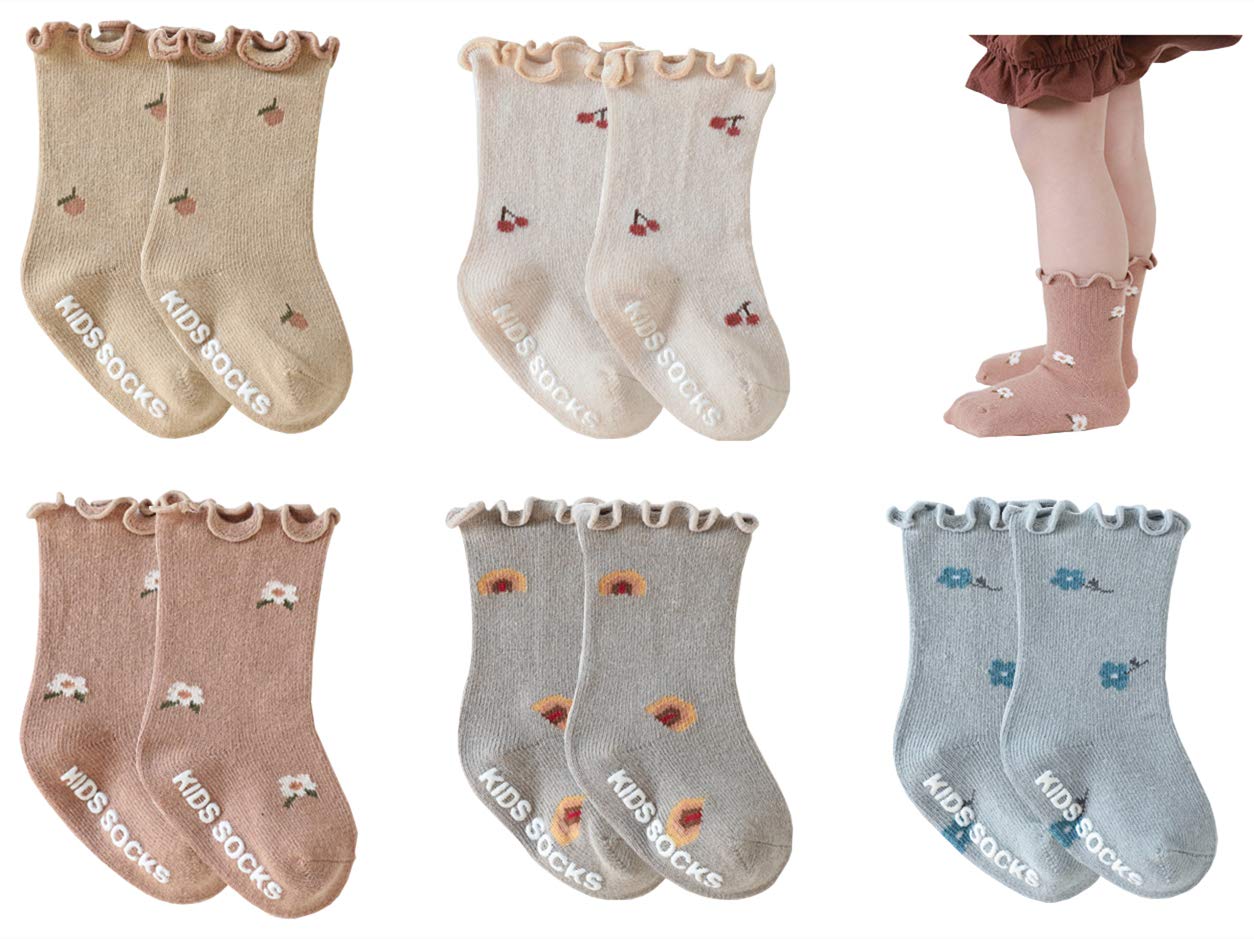 FYLuoke Baby Girls Ruffle Socks Toddler Ankle Floral Casual Socks Infant Non-Slid Dress Socks(5 Colors,1-3T)