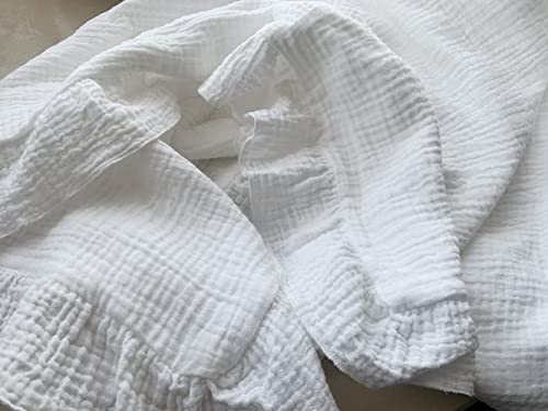 JH-YiSheng Cotton Ruffle Baby Blanket 2layers, Baby Muslin Swaddle Blankets, Infant Toddler Soft Reversible Throw Blanket,Crib Blanket with Solid Color 35 Inchesx35 Inches (White)
