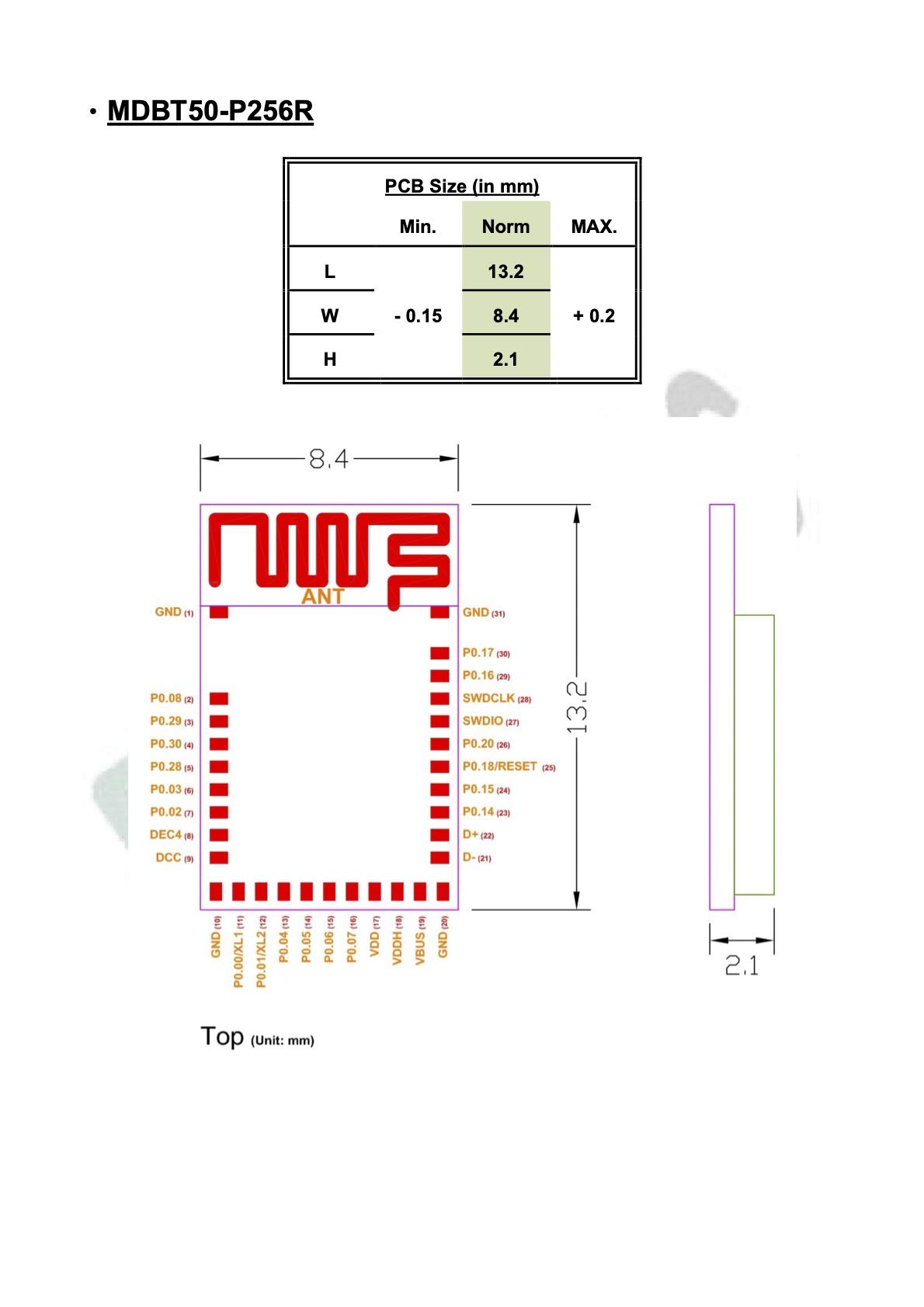 MDBT50-P256R Nordic nRF52820 Module (18 GPIO) PCB Antenna Bluetooth Zigbee Thread Module BT5.2 FCC IC CE MIC Telec KC SRRC RCM NCC