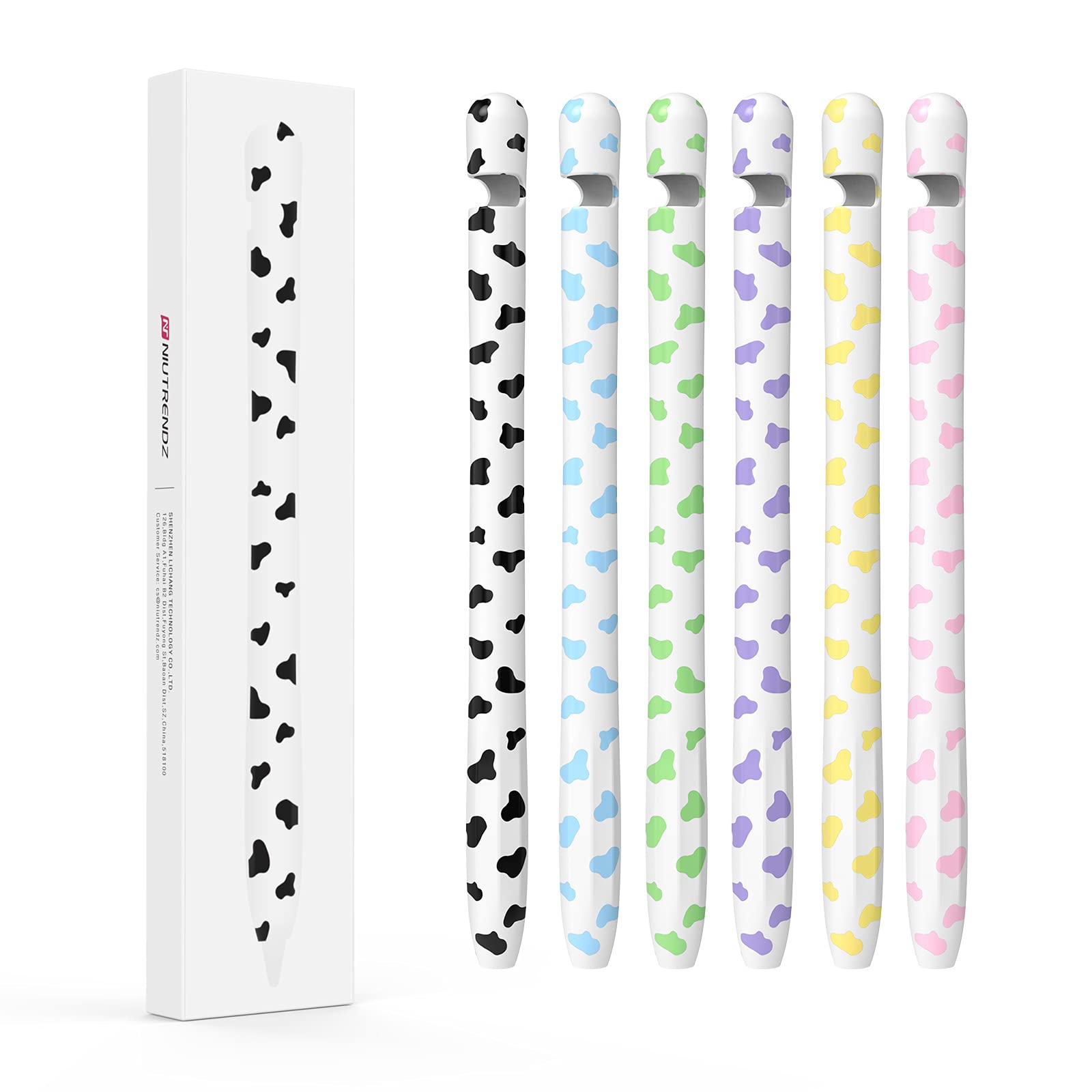 NIUTRENDZ Cow Print Case for Apple Pencil 1st Generation Case Cover Silicone Protective Sleeve Accessories with Apple Pencil Tips Cover & Cable Adapter Tether (Black)