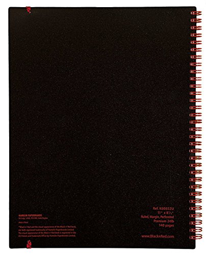 Black n' Red Twin Wire Poly Cover Notebook, 11" x 8-1/2", Black/Red, 70 Ruled Sheets. 5 Pack (K66652) - Bundle Includes Plexon Ballpoint Pen