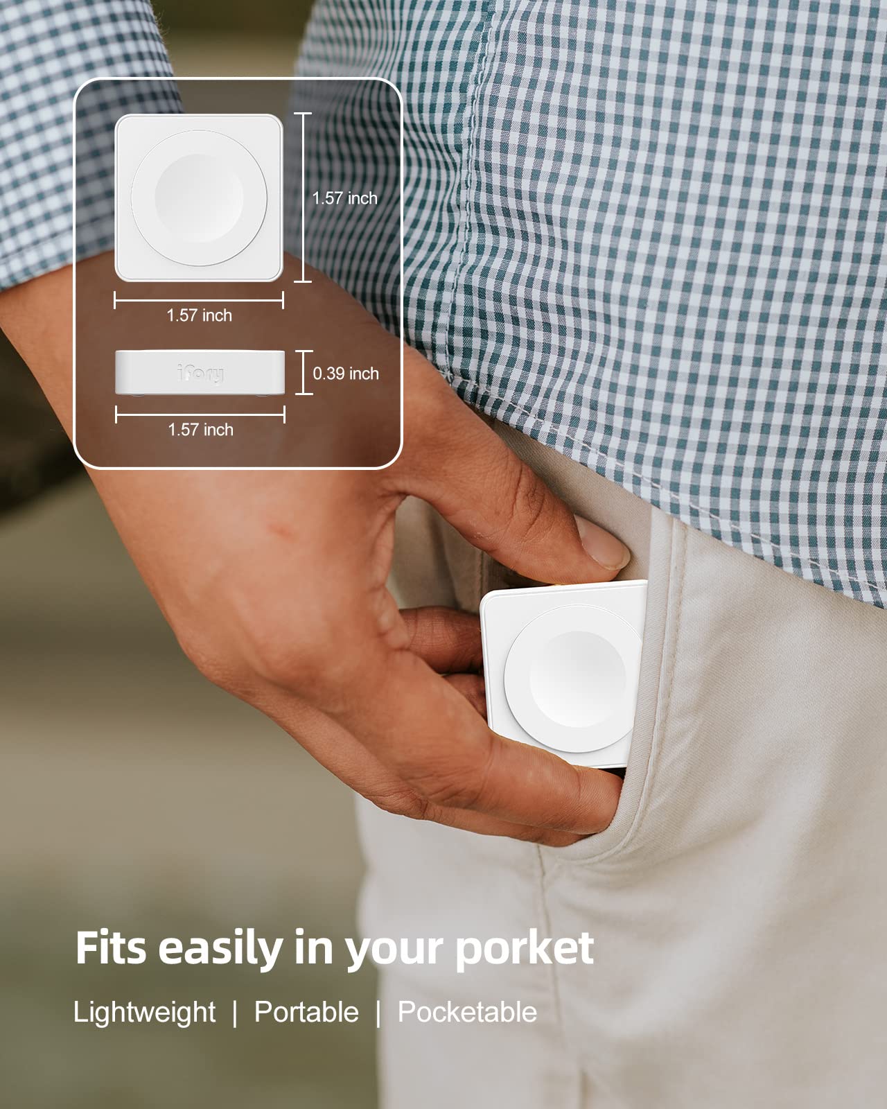 iFory Watch Charger Designed for Apple Watch Series 6/SE/5/4/3 MFi Certified Magnetic Wireless Charger with Dual Port USB C and Lightning - CloudWhite