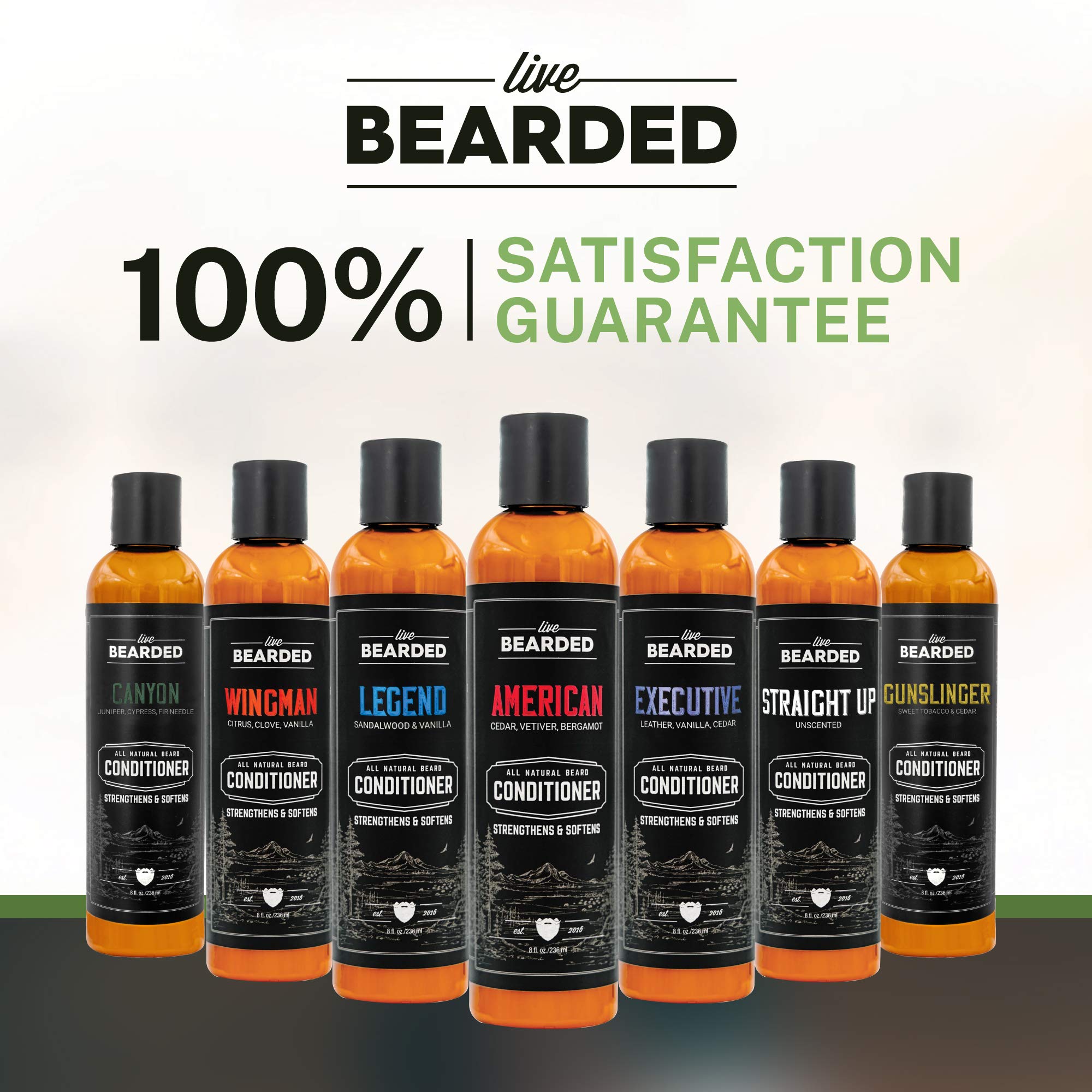 Live Bearded Beard Conditioner, 8 fl oz - Strengthens and Softens Facial Hair - Made in the USA - All-Natural Ingredients with Biotin, Caffeine | Executive Scent - Cedar, Vanilla