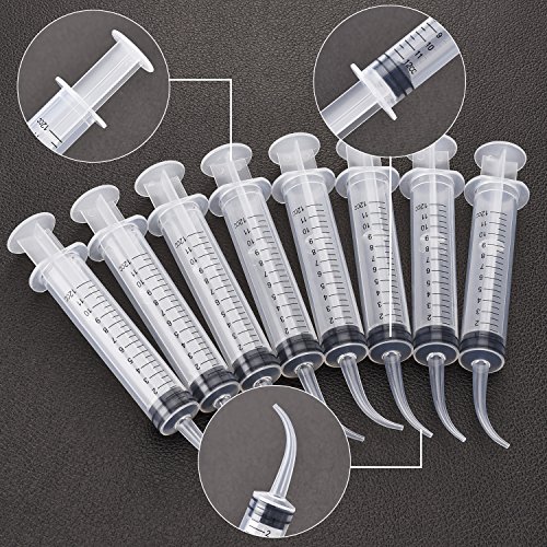 8 Pcs Syringe 12cc Dental Irrigation Syringe with Curved Tip Wisdom Teeth Syringe Measurement Syringe Disposable Water Oral Mouth Liquid Tonsil Stone Squirt Mouthwash Cleaner Syringes