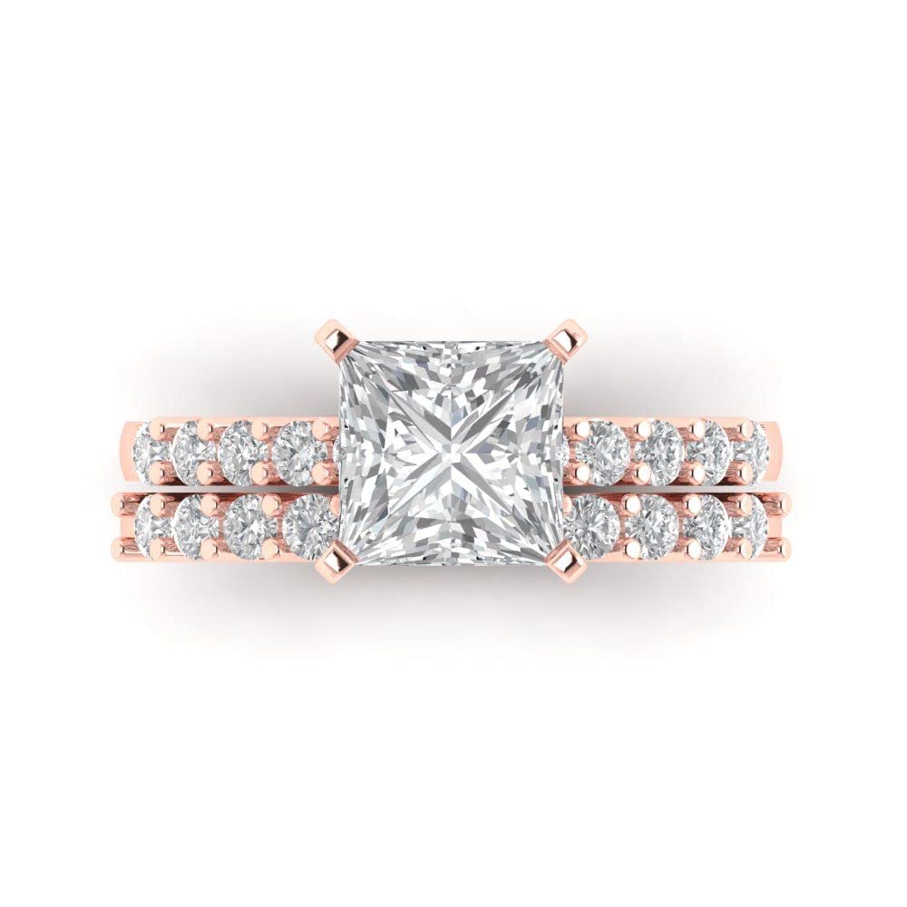 2.66 ct Princess Cut Clear Simulated Diamond 14k Rose Gold Solitaire W/Accents Wedding Engagement Promise Ring size 3.5