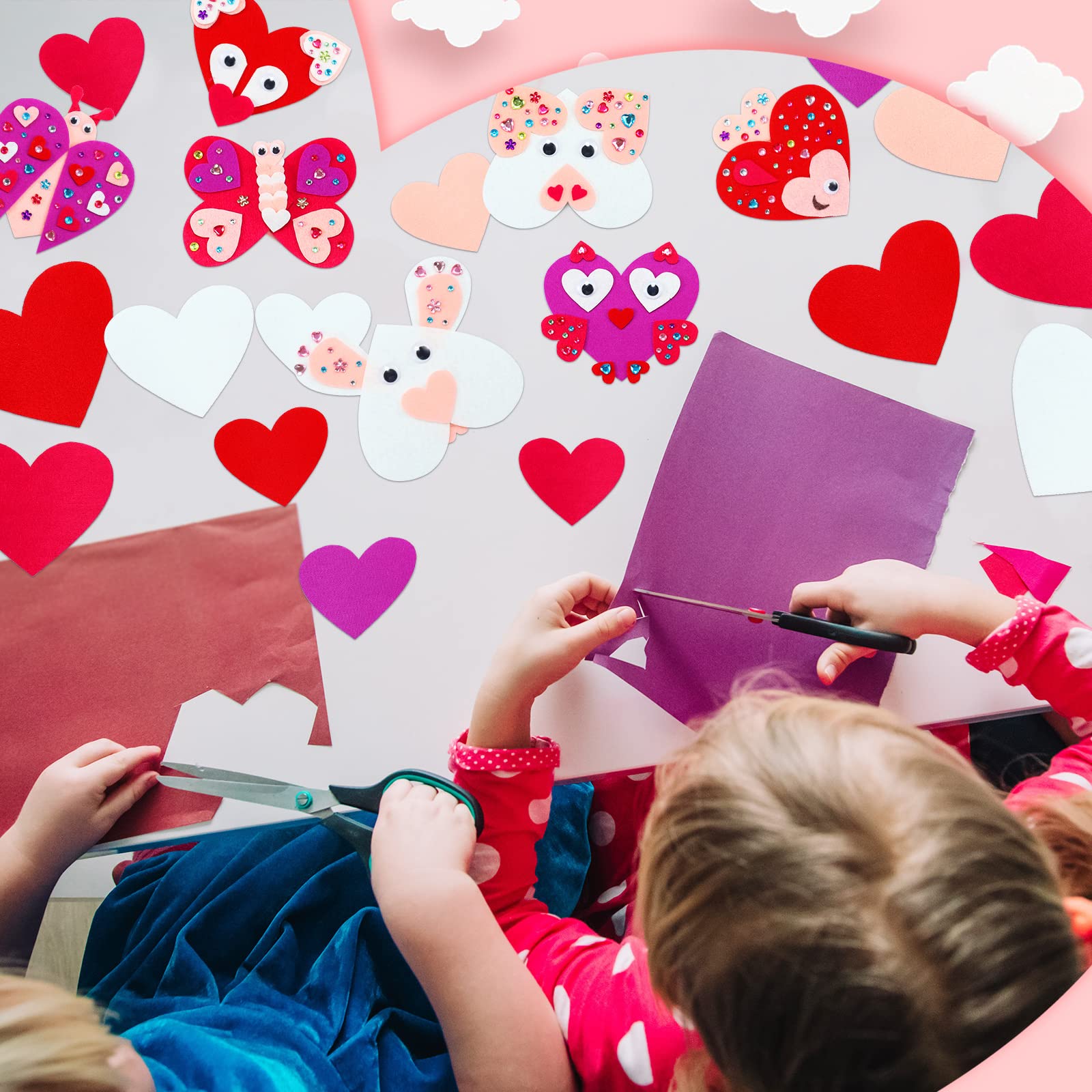 560 Pieces Valentine's Day DIY Craft Kit Felt Heart Animals Art Craft Set with Googly Eyes Gem Sticker for Kid Valentines Game Activity Party Supplies