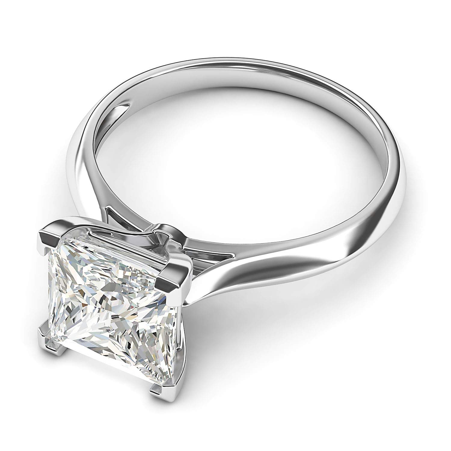 14k White Gold Square 8mm Simulated Princess Cut Diamond Engagement Ring Knife Edge Promise Bridal Ring (6)