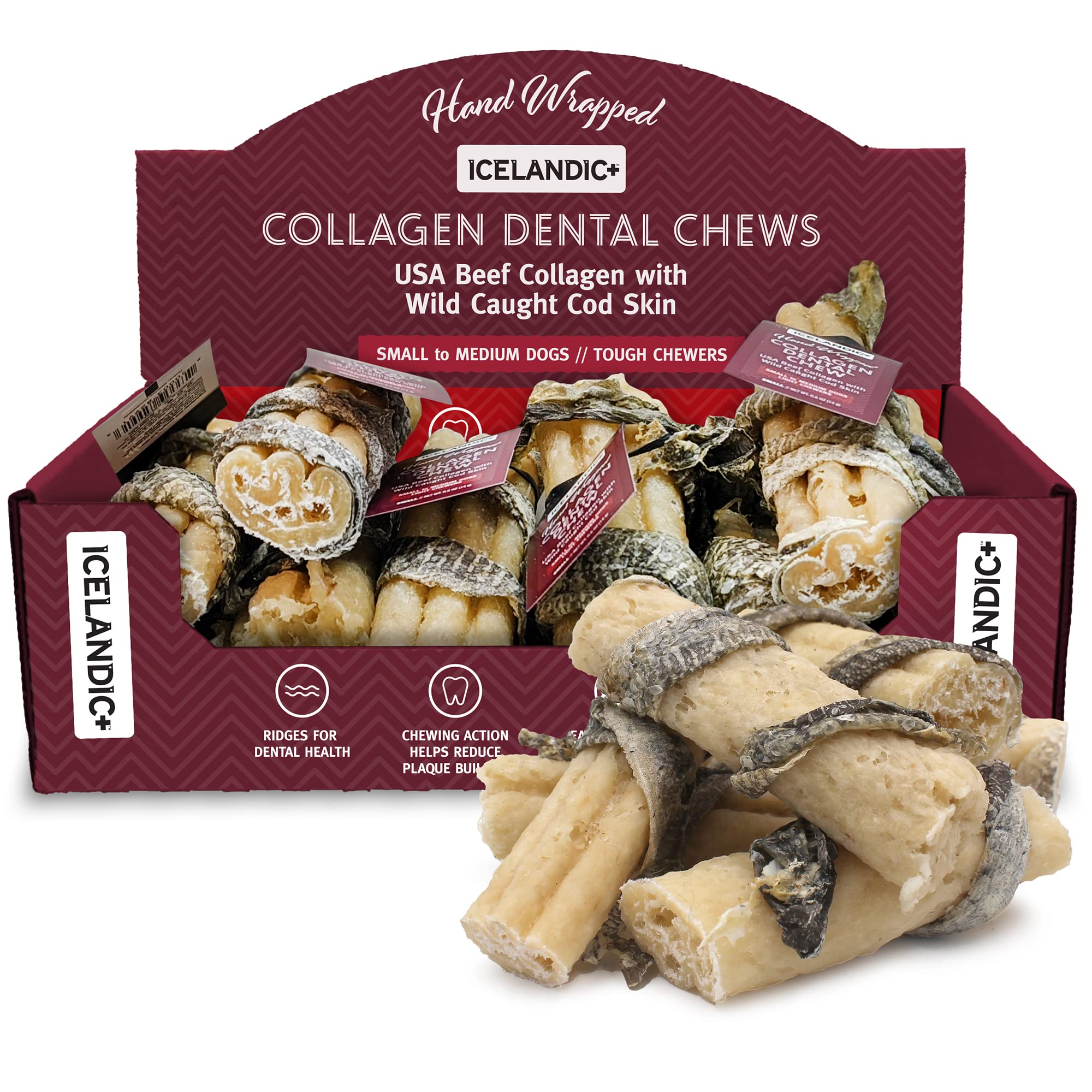 Icelandic+ Beef Collagen Dental Chew Stick Wrapped with Fish 4" Dog Treat