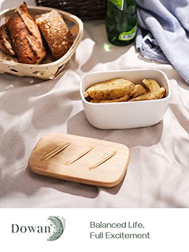 DOWAN 6.5" Large Butter Dish - Ceramic Butter Dish with Lid for Countertop - White Butter Keeper Holds Up to 3 Sticks - Butter Holder and Container with High-Quality Silicone Sealing