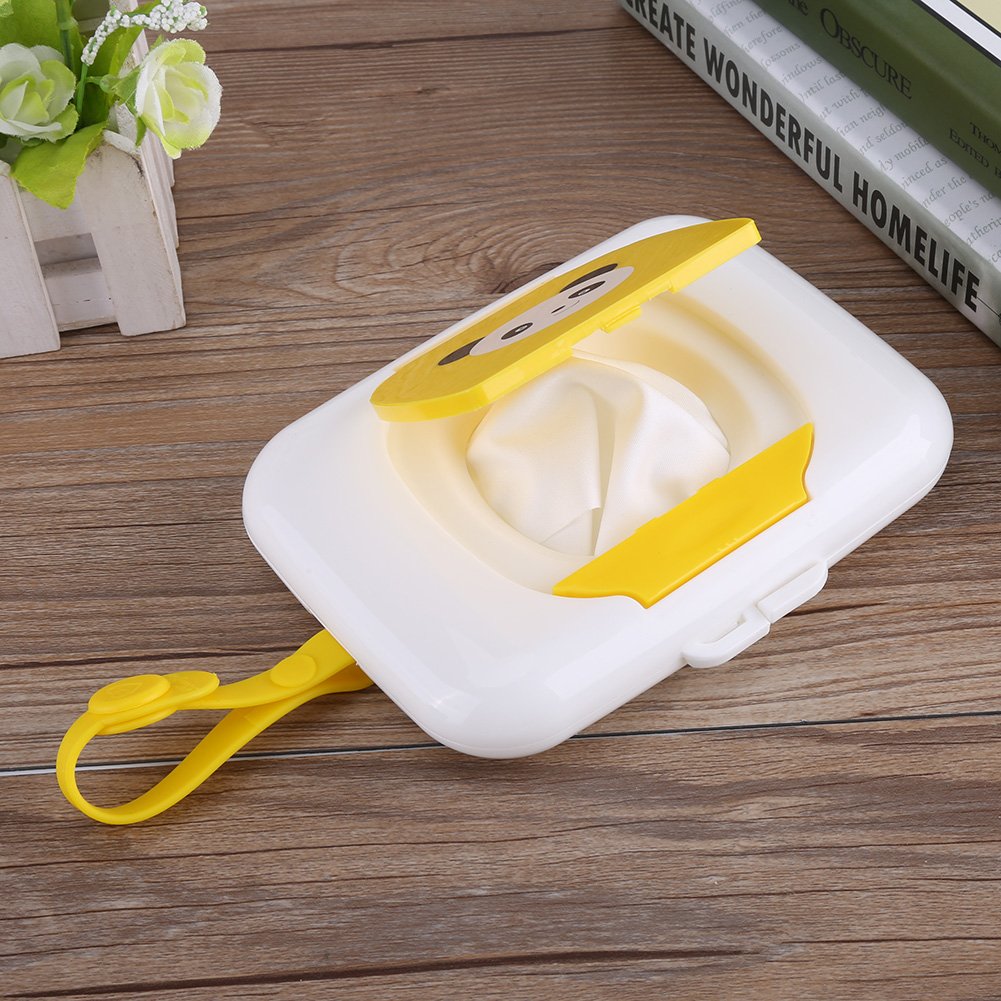 Baby Wipes Dispenser, Portable Refillable Baby Wet Wipe Pouch Dispenser, Reusable Stroller Wet Wipes Box for Outdoor Travel(White + Yellow)
