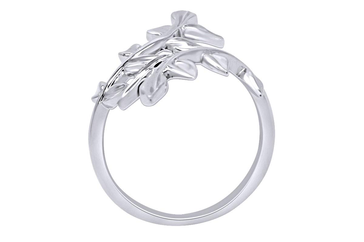 14K White Gold Plated 925 Sterling Silver Oliva Leaf Fashion Ring For Women Ring Size-6