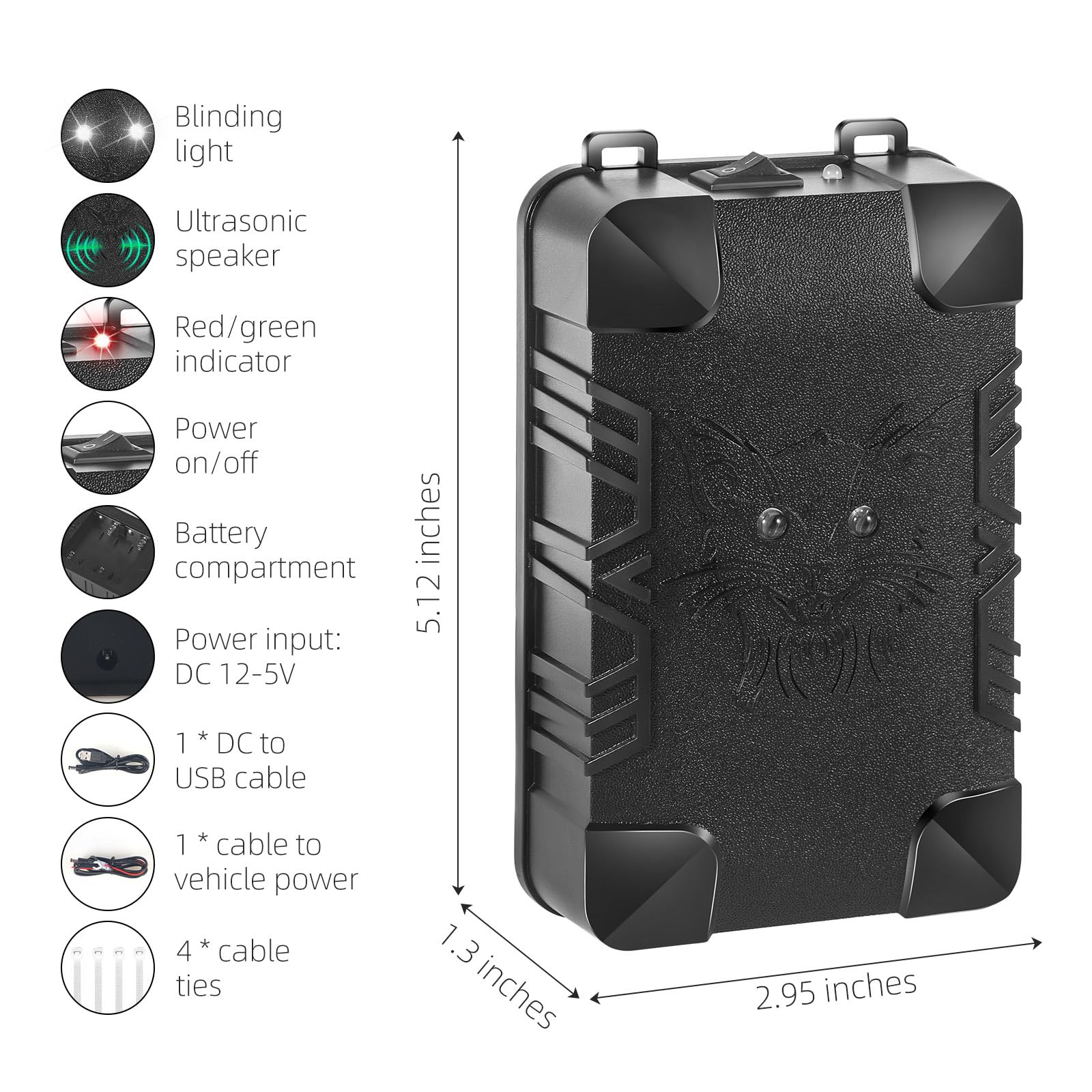 2 Pcs Under Hood Rodent Repeller with Strobe Light & 3 Power Supply Methods, Professional Ultrasonic Mouse Repellent Rat Squirrel Deterrent for 12V Cars Trucks RV Engine Bay Warehouse Attic