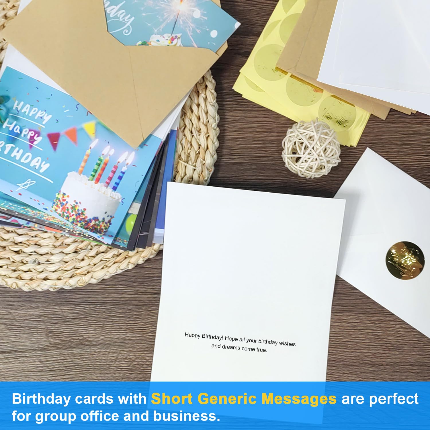 160 Birthday Cards Bulk with Short Generic Message Inside, Birthday Cards with Envelopes 4 x 6 inches, 20 Unique Designs, for Family, Group,Office, Business, Cards in Box