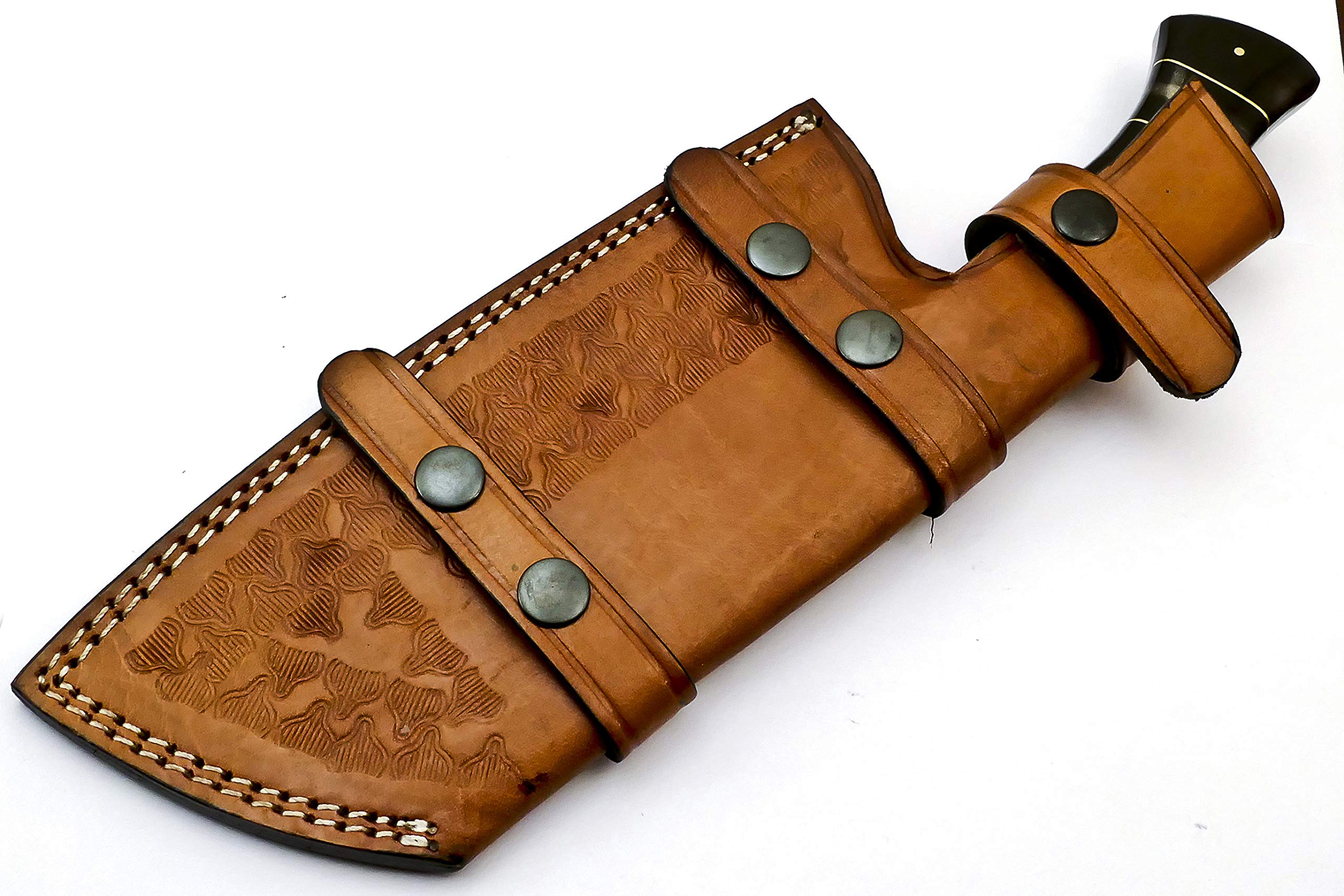 CK-104 Hand Forged 224 Layers Damascus Steel Chef's Cleaver Full Tang Horn Handle, Sharp Blade With Leather Sheath