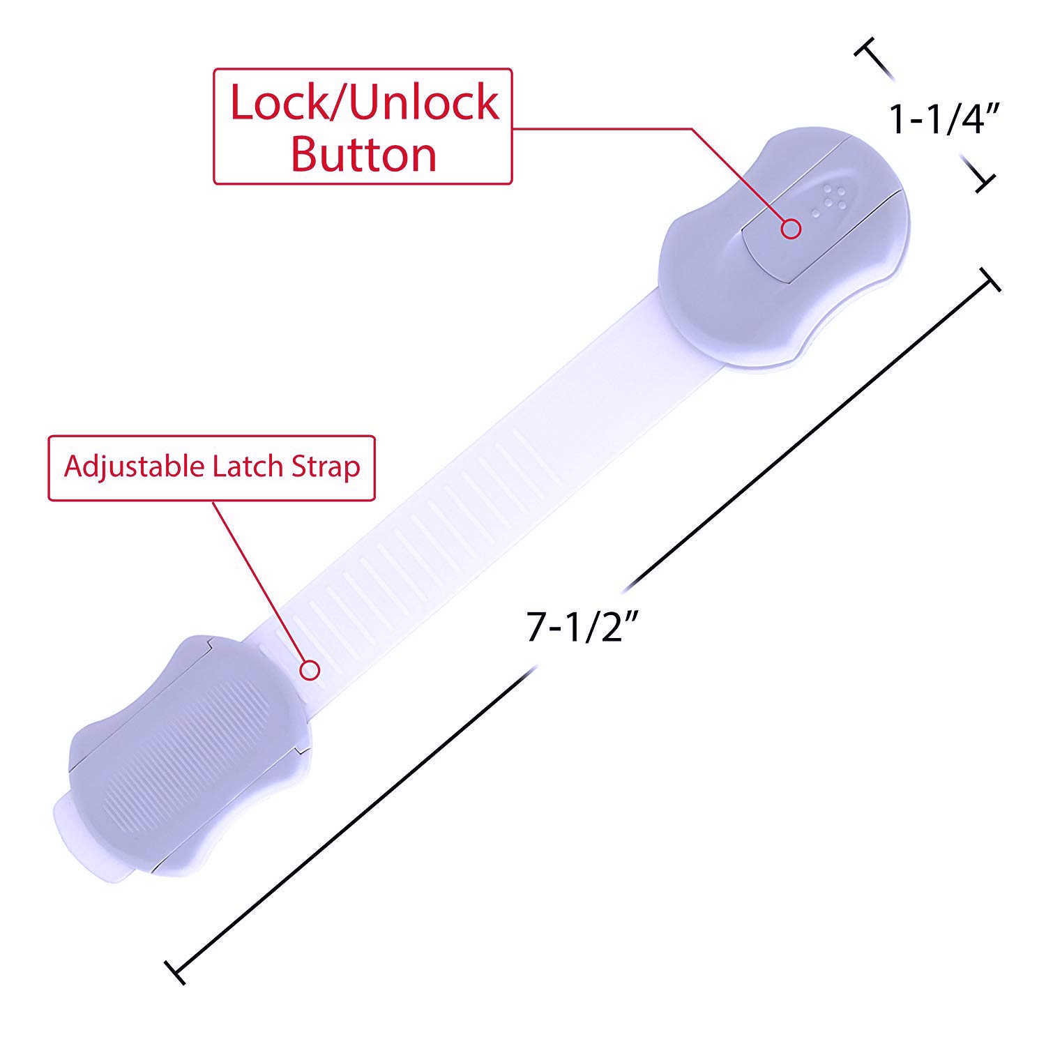 Baby Ziz Adjustable Strap Child Safety Refrigerator Lock, Cabinet Locks | 6 Pack with 2 EXTRA 3M Adhesive | White