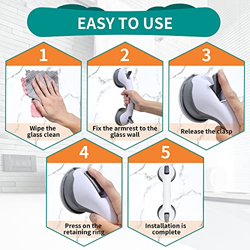 12'' Portable Grab Bars for Bathroom,Ultra Grip Dual Locking Shower Handles for Elderly,Safety Suction Grab Bars for Shower,Balance Assit Hand Rail Support,Injury,Senior,Kids(Gray, 12"-Pack of 2)
