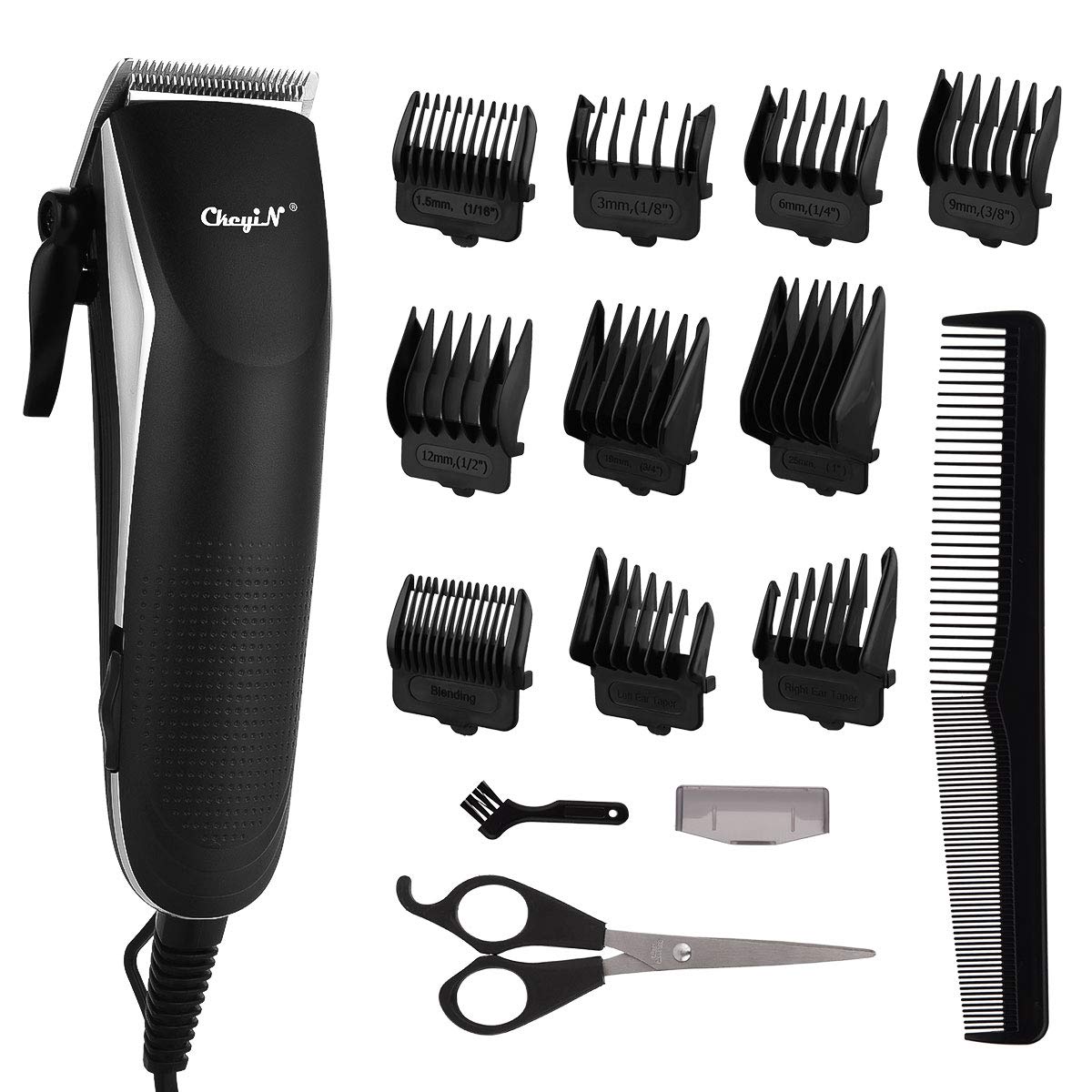 CkeyiN Hair Clippers for Men, Electric Hair Trimmer Corded Clipper Home Haircut & Grooming Kit with 10 Guide Combs 1 Scissor 1 Comb for Men Kids Barber