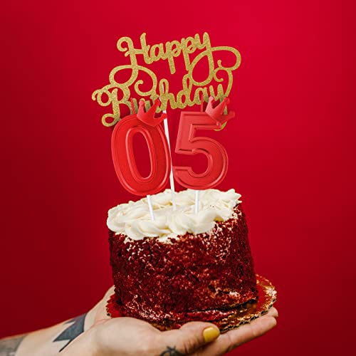3.15in Birthday Number Candle, Red 3D Candle Cake Topper with Crown Cake Numeral Candles Number Candles for Birthday Anniversary Parties (4)