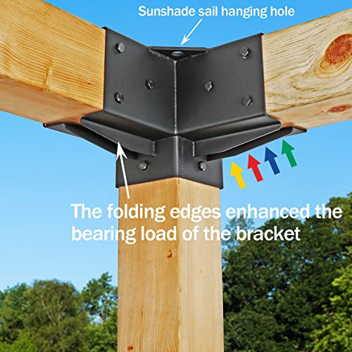 Deck Man 4x4(Actual Size: 3.5x3.5inch) Stainless Steel 3-Way Right Corner Bracket with Flange Anchors,Pergola/Gazebo kit (2 Pack)