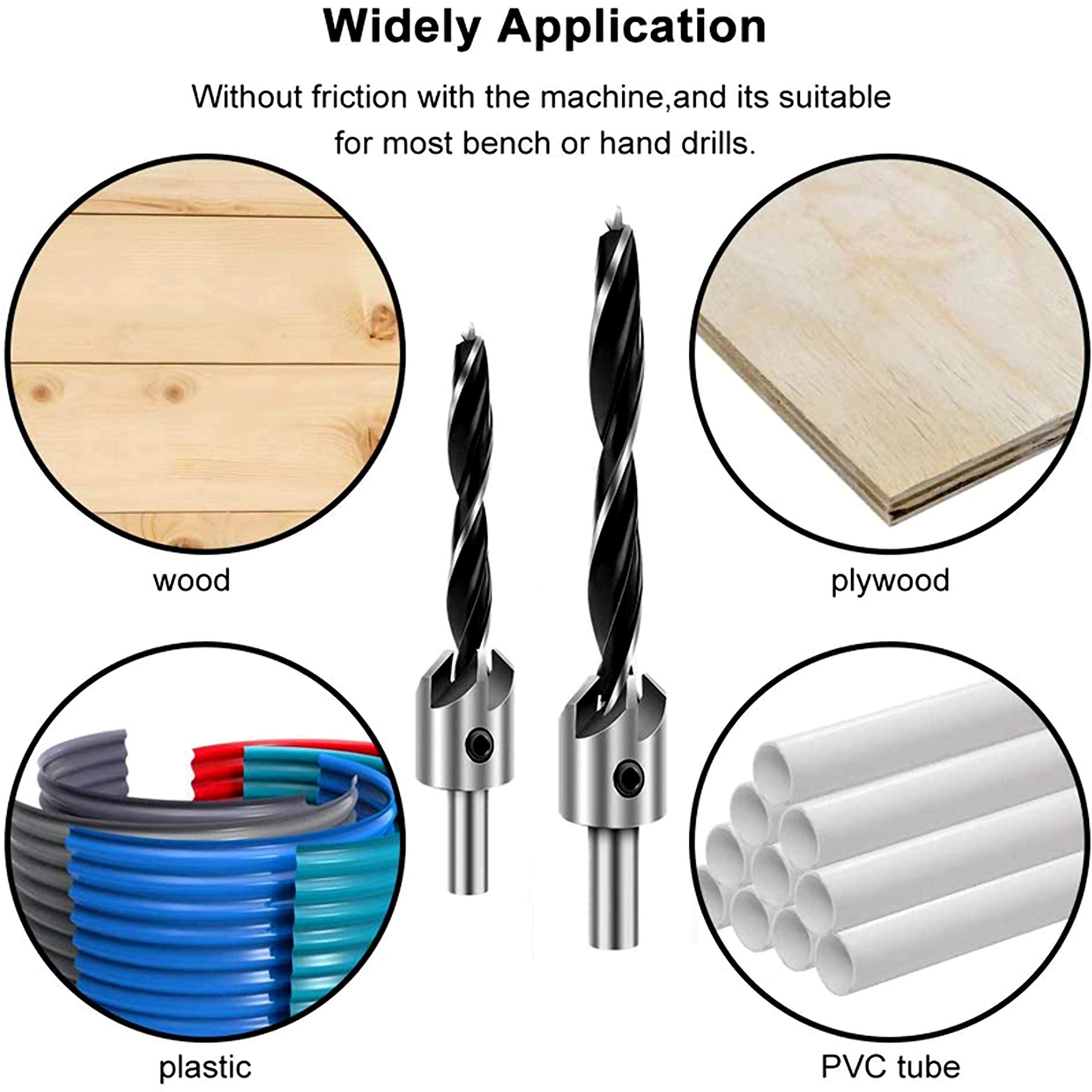 KEWAYO Countersink Drill Bits Set - 7Pcs High-Speed Steel Counter Sink Bits for Woodworking Carpentry, Includes 1 Free Hex Key Wrench