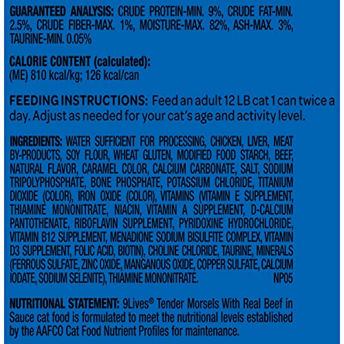 9Lives Tender Morsels With Real Beef In Sauce Wet Cat Food, 5.5 Ounce Can (Pack of 24)