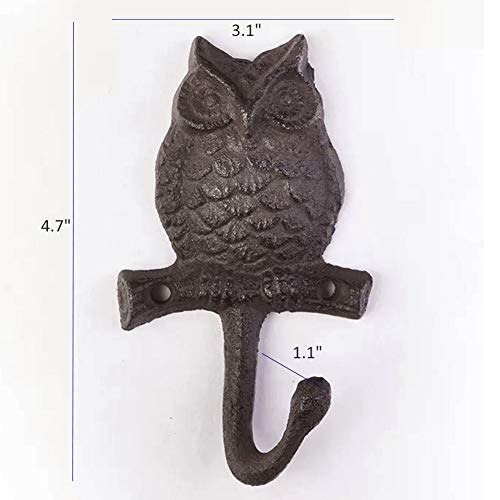 Lemonadeus Metal Wall Mount Hook Leash Holder Coat Hat Hanger Cast Iron Garden Hook with Screws (owl Hook (Set of 3))