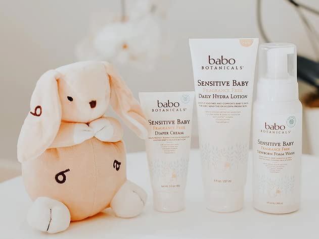 Babo Botanicals Sensitive Baby Fragrance-Free Diaper Cream - with Non-Nano Zinc Oxide, Organic Calendula, Shea & Cocoa Butter - EWG Verified - 3 oz